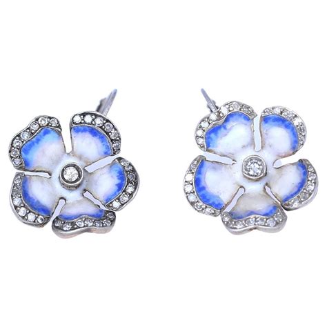 Art Nouveau Purple Enamel Pansy Earrings For Sale At 1stdibs