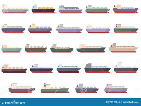 Gas Carrier Ship Icons Set Cartoon Vector Gas Energy Stock Vector