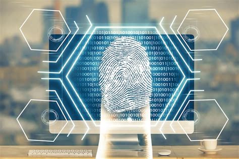 Premium Photo Computer On Desktop In Office With Finger Print Drawing