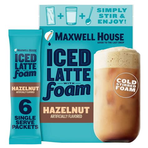Maxwell House Iced Hazelnut Latte With Foam Instant Coffee Drink Mix 5