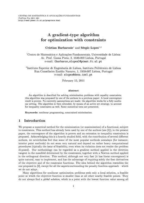 Pdf A Gradient Type Algorithm For Optimization With Constraints