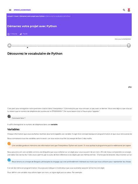 4découvrez Le Vocabulaire De Python Démarrez Votre Projet Avec Python