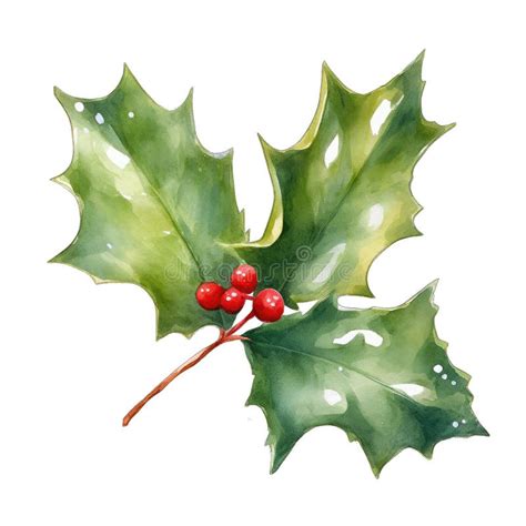 Holly Berry Leaves Christmas Watercolor On A Transparent Background Png Stock Illustration