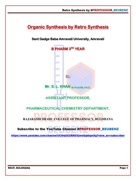 Retrosynthesis By Professor Beubenz Download Free Pdf Organic Synthesis Functional Group