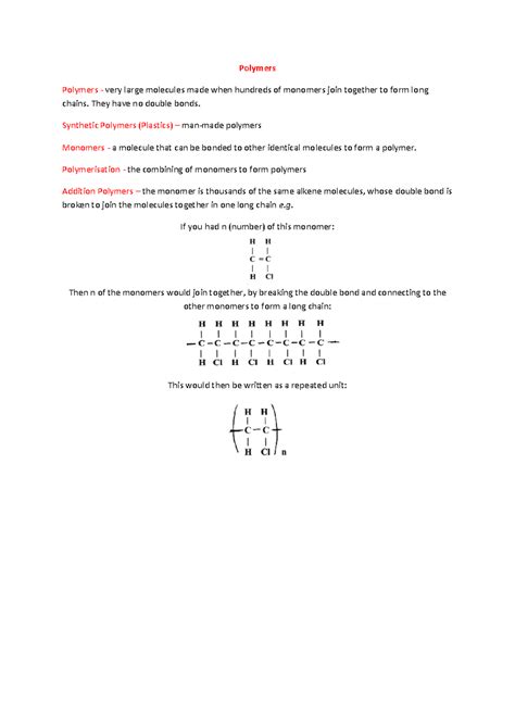 Polymers Polymers Polymers Very Large Molecules Made When Hundreds Of Monomers Join Together