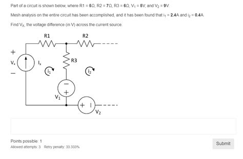 Solved Part Of A Circuit Is Shown Below Where Chegg Com