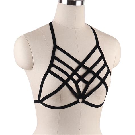 Women Sexy Halter Elastic Bandage Harness Strappy Bra Black Sexy