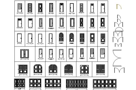 Single Doors And Double Window Elevation Blocks Cad Drawing Details Dwg File