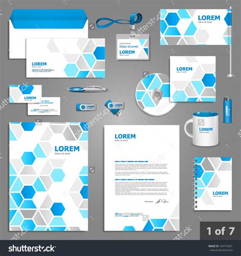 Stationery Template Design Blue Geometric Elements Stock Vector