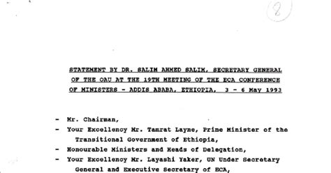 Statement At The 19th Meeting Of The Eca Salim Ahmed Salim