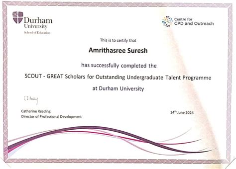 Amrithasree Suresh On Linkedin Milestone Durham University Course