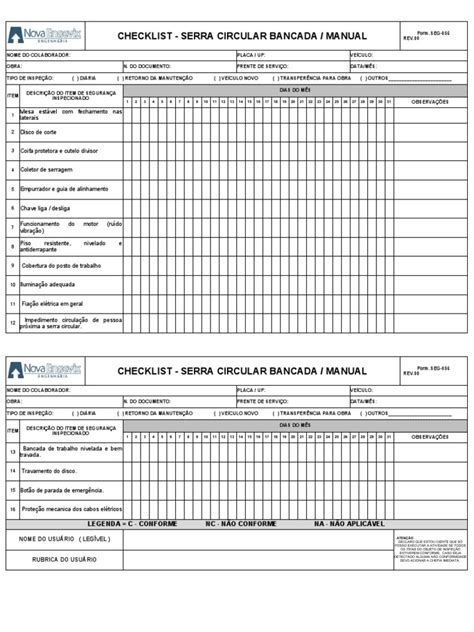 Form Seg 056 Checklist Serra Circular Rev000 Pdf