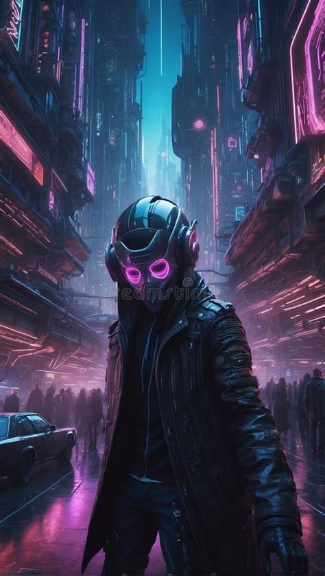 Neon Odyssey Masked Virtuoso S Cyber Ballet Generative Ai Stock Illustration Illustration Of