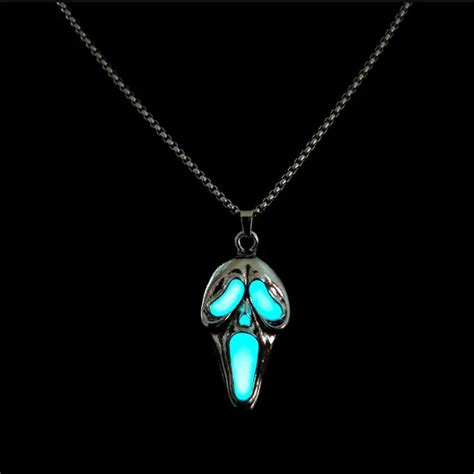 Glowing Ghostface Pendant Necklace Silver Pendant Glows Blue Etsy