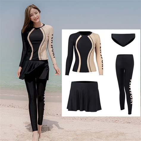 여성용 래쉬가드 수영복 긴팔 브래지어 내장 전신 상의 및 하의 요가 체육관 피트니스 운동복 운동복 세트당 4 개 Aliexpress