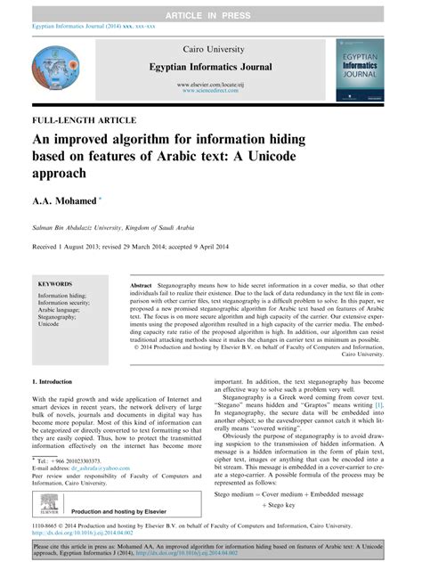 Pdf An Improved Algorithm For Information Hiding Based On Features Of
