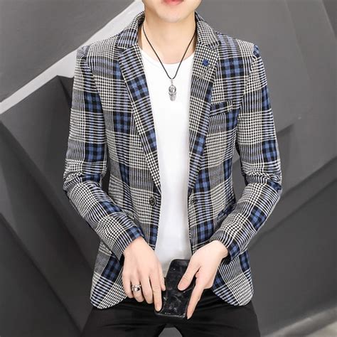 Mannen Blazer 2022 Lente Plaid Slim Fit Casual Pak Vicedeal