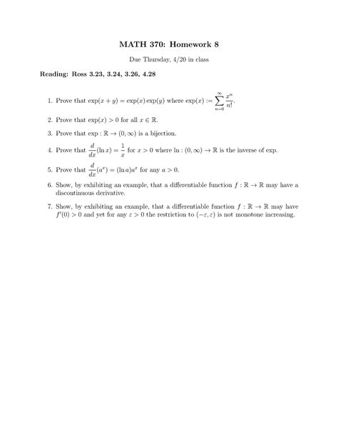 Hw8 Q A Homework Assignment 8 Math 370 Homework 8 Due Thursday