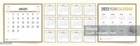 2023 작업 달력 템플릿 주가 일요일에 시작됩니다 최소한의 정사각형 형식으로 2023 달력을 인쇄 할 준비가되어있는 기업 공식 디자인 벡터 연간 템플릿입니다 2023년에