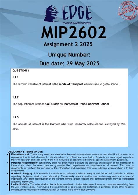 Mip2602 Assignment 2 Answers 2025 Distinction Guaranteed