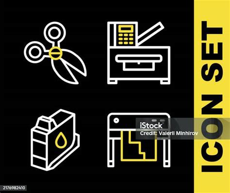 라인 복사기 플로터 프린터 잉크 카트리지 및 가위 아이콘을 설정합니다 벡터 Cmyk에 대한 스톡 벡터 아트 및 기타 이미지 Cmyk 가위 굴리기 Istock