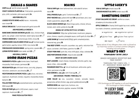 Food Menu QR CODE The Lucky Shag Waterfront Bar