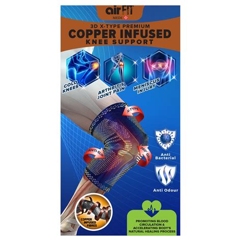 Airfit Medi Knee 3d X Type Support Copper Infused Kneecap Knee