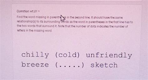 Question Wt Find The Word Missing In Parenth Studyx