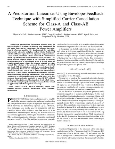 Pdf A Predistortion Linearizer Using Envelope Feedback Technique With Simplified Carrier