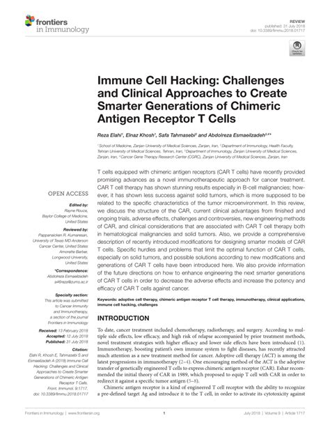 Pdf Immune Cell Hacking Challenges And Clinical Approaches To Create