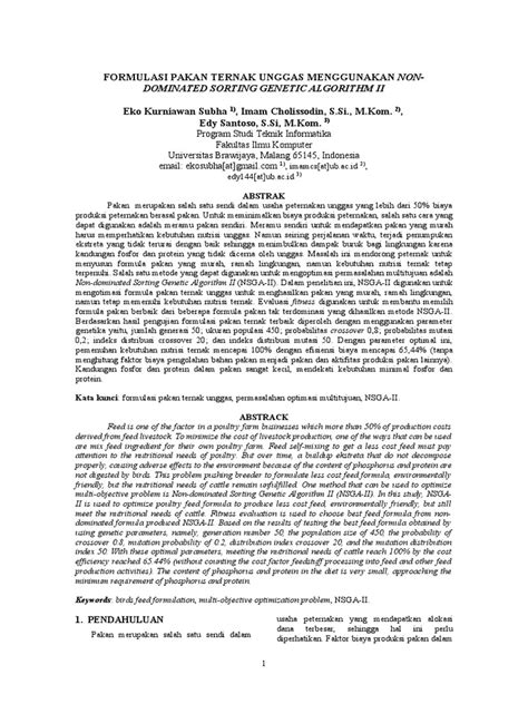 Pdf Formulasi Pakan Ternak Unggas Menggunakan Non Dominated Sorting Genetic Algorithm Ii