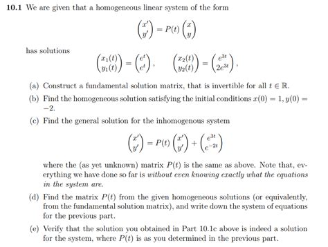 Solved 101 We ﻿are Given That A Homogeneous Linear System