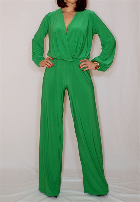 Long Sleeve Jumpsuit Wide Leg Jumpsuit Bright Green By Dresslike