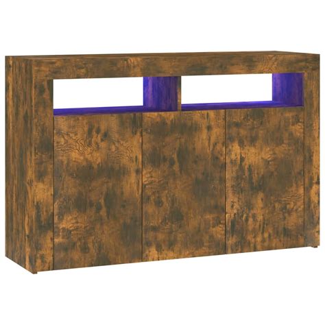 HUA Buffets bahuts Buffet avec lumières LED Chêne fumé 115