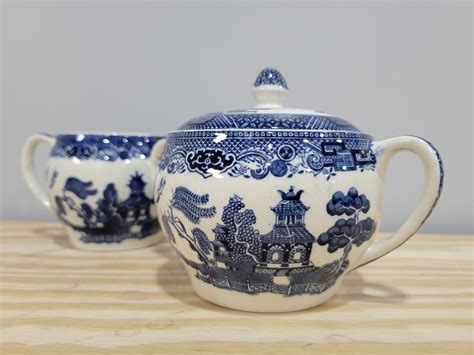 Johnson Brothers Willow Blue Sugar Bowl And Creamer Set Etsy