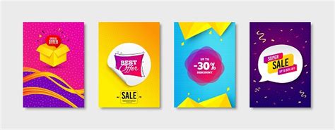 판매 30 베스트 오퍼 및 스페셜 오퍼 프로모션 세트 슈퍼 판매 기호 할인 스티커 전단지 모양 선물 상자 벡터 0명에 대한 스톡