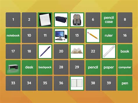 Classroom Objects Memory Game Matching Pairs