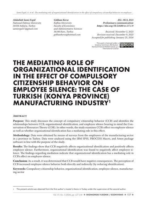Pdf The Mediating Role Of Organizational Identification In The Effect Of Compulsory