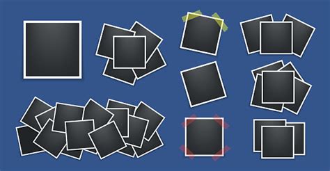 사실적인 폴라로이드 사진 프레임 팩 파란색 배경에 격리 된 그림자가있는 정사각형 프레임 템플릿입니다 벡터 일러스트레이션 0명에 대한 스톡 벡터 아트 및 기타 이미지 Istock