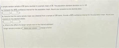 solved a simple random sample of 20 items resulted in a