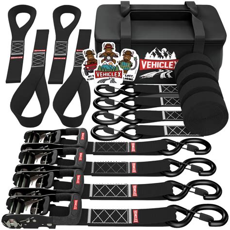 Vehiclex 4PK Heavy Duty Ratchet Straps Soft Loops 1 5 X 8 Ft Kit