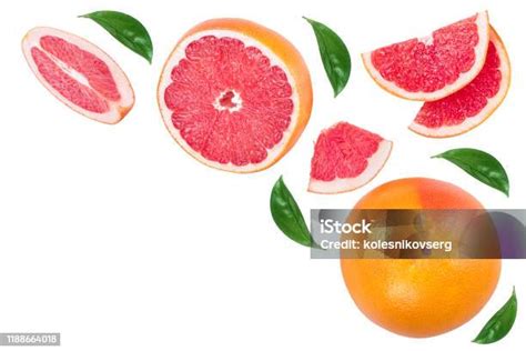 자몽과 텍스트에 대한 복사 공간과 흰색 배경에 고립 된 잎슬라이스 맨 위 보기 플랫 레이 패턴 0명에 대한 스톡 사진 및 기타 이미지 Istock