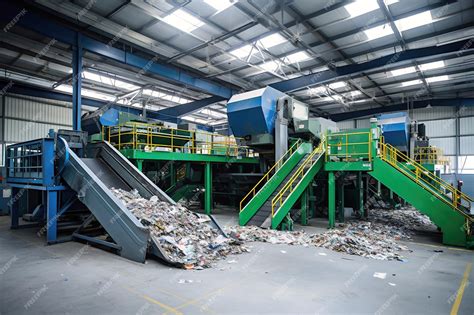 공장 내 쓰레기로 가득 찬 컨베이어 벨트 쓰레기 및 생활 쓰레기 처리 및 분류 공장 폐기물 처리 및 재활용 생태 자원의 2차 이용 프리미엄 사진