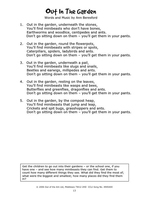 Out In The Garden Lyrics Pdf
