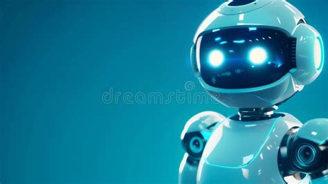 Cute Humanoid Robot With Glowing Blue Eyes Against A Blue Background