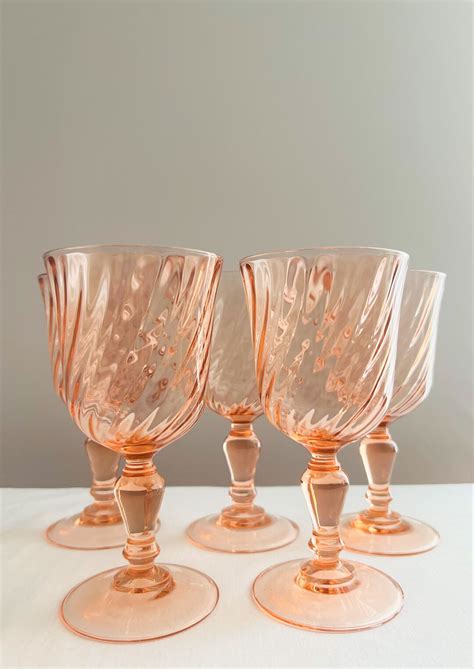 5 Vintage Pink Drinking Glasses Rosaline Pink Swirl Made In Etsy