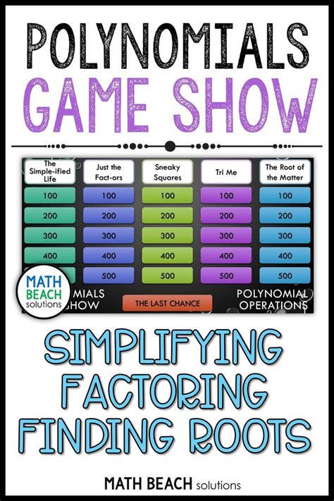 Polynomials Game Show Activity Algebra Activities Algebra Resources Teaching Algebra