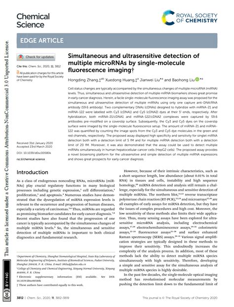 Pdf Simultaneous And Ultrasensitive Detection Of Multiple Micrornas By Single Molecule