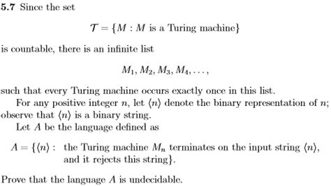 solved since the set t {m m is a turing machine} is