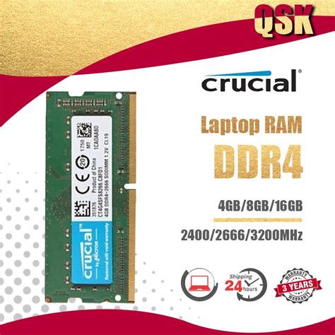Local 24H ShipDDR4 4GB 8GB 16GB Crucial Laptop RAM 2400 2666 3200MHZ SODIMM Memory For